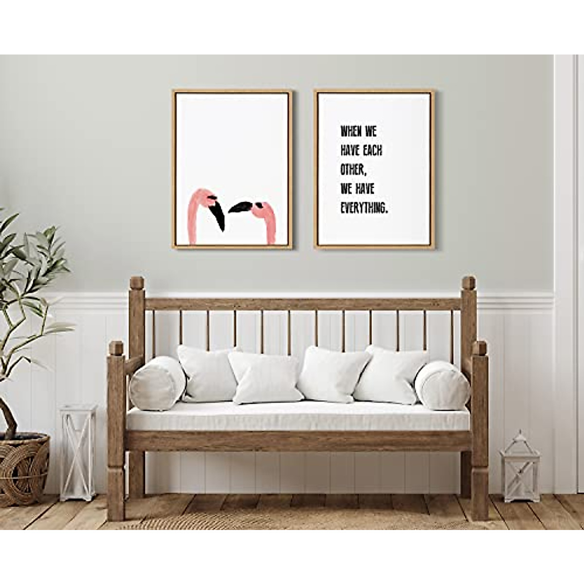 Kate and Laurel Sylvie When We Have Each Other Framed Canvas Wall Art by Maggie Price of Hunt and Gather Goods, 18x24 Natural, Inspirational Art for Wall