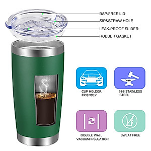 VEGOND 20oz Tumbler with Lid and Straw Stainless Steel Tumbler Cup Bulk Vacuum Insulated Double Wall Travel Coffee Mug Powder Coated Coffee Cup(Powder Green 6 Pack)