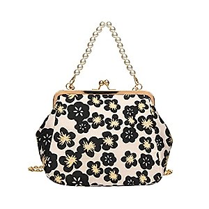 Oweisong Kiss Lock Shoulder Bag for Women Vintage Floral Top Handle Handbag Shell Satchel Purse Crossbody Tote