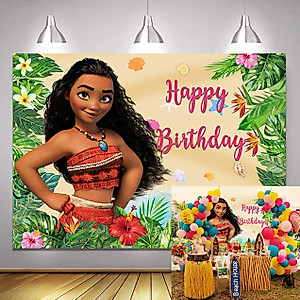 Cartoon Moana Backdrop Maui Summer Beach Princess Girl Birthday Photography Background Baby Shower Party Banner Cake Table Decoration Backdrop 5x3FT