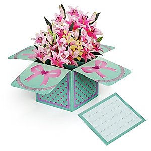 Banzk Thank you Card, 3D Pop up Greeting Cards, Birthday Gift Card with Note Card and Envelope, Teacher Appreciation Card, Best Friend Gift, Flowers Box Greeting Cards for Mom, Grandma, Father