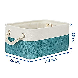 Temary Collapsible Storage Bins Set of 6 Fabric Storage Baskets 2 Pcs Decorative Baskets for Gifts Empty (White&Teal, 11.8Lx7.9Wx5.3H Inches, 16Lx12Wx12H Inches)