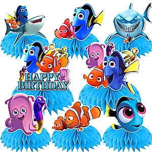 Sea Animal Party Decorations, 8pcs Sea Animal Decorations Honeycomb Centerpieces, Sea Animal Table Decorations,3D Double Side Centerpiece for Birthday Party