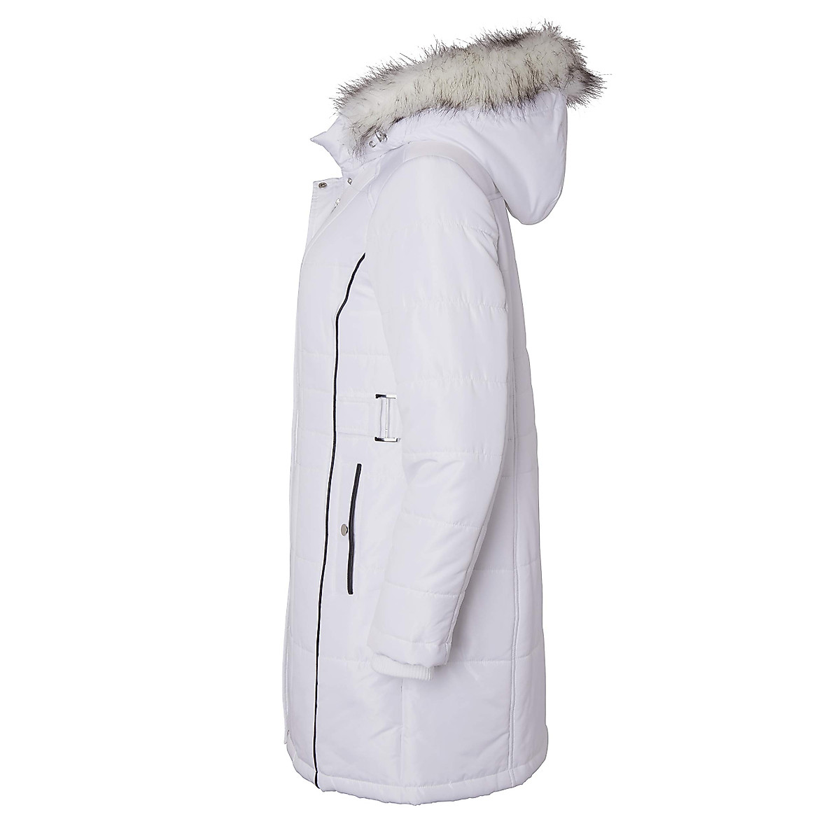 Women's Long Down Alternative Puffer Coat Detachable Plush Lined Fur Trim Hood - White (2X)