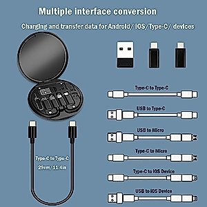 Yesimla USB C Adapter OTG Cable Kit, Multi Charging Cable Case Convertor USB C to iOS Device/Type C/Micro/USB A Adapter, Data Transfer Contains Card Slot for Traveling, Use as Phone Holder (Black)