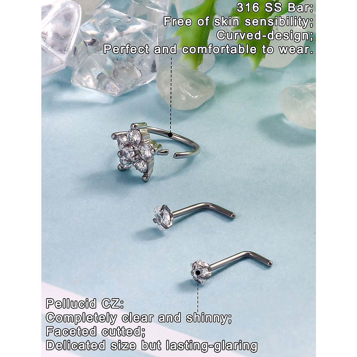 Heienngy 20G Nose Rings Piercing Kit Surgical Stainless Steel Nose Piercing Kit Nose Rings Hoop L Shape Nose Rings Studs 20 Gauge Piercing Needles For Women Men Body Piercing Jewelry Retianer,Silver