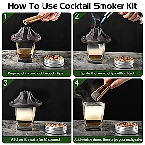 Sunla Cocktail Smoker Kit with Torch 6 Flavors Wood Smoker Chips, Bourbon Whisky Smoker Infuser Kit Infuse Wine Whiskey Salad and Meats, Valentine's Day Gift for Your Friends, Husband, Dad (No Butane)