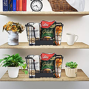 Stackable Wire Baskets for Pantry Storage and Organization Produce Basket with Handles Freezer Metal Baskets for Kitchen Cabinets, Pantry, Closets, Bathrooms-Black-2Pack