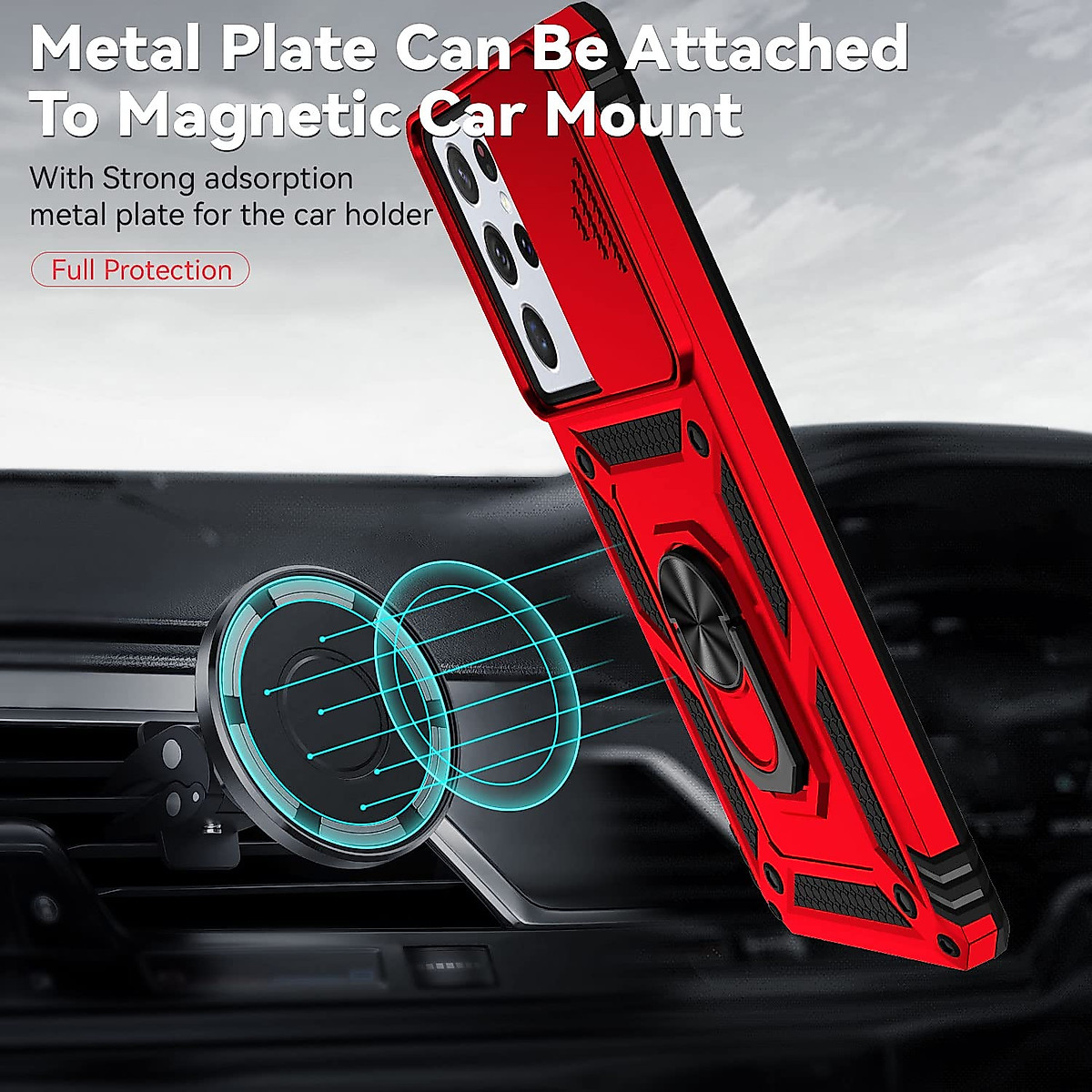 Hitaoyou Samsung Galaxy S21 Ultra Case, Galaxy S21 Ultra Case with Camera Cover & Kickstand Military Grade Shockproof Heavy Duty Protective Case for Galaxy S21 Ultra Red