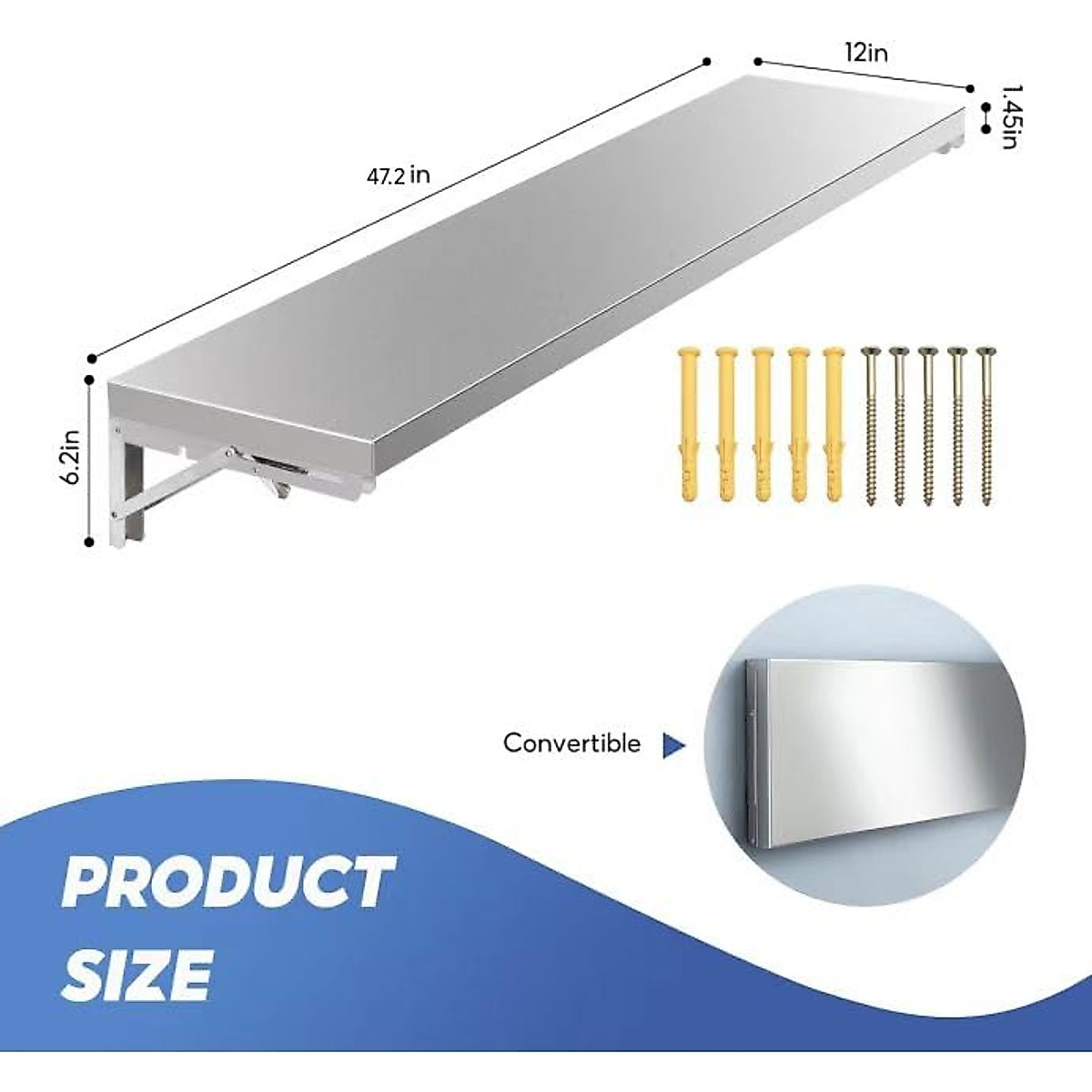 AshKiz Concession Shelf 48" L x 12" W, Foldable Concession Shelf, Folding Concession Shelf for Food Truck, Stainless Steel Drop Down Folding Serving Food Shelf Stand Serving for Concession Windows