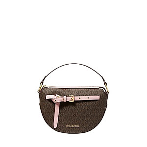 Michael Kors Emilia Half Moon Medium Logo Shoulder Bag Crossbody Brown Powder Blush