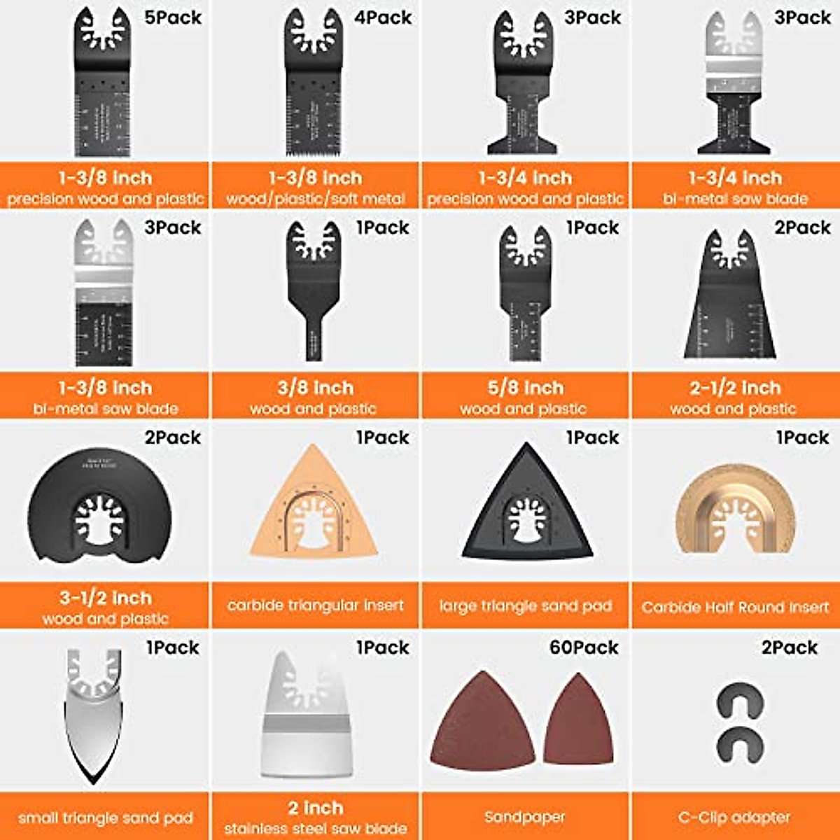 91 Pack Bimetal Oscillating Tool Blades, Oscillating Saw Blades with Sandpaper Multitool Blades Metal Wood Plastic, Oscillating Tool Accessories Kit Fit Milwaukee Makita Dremel Bosch Fein Dewalt Ryobi
