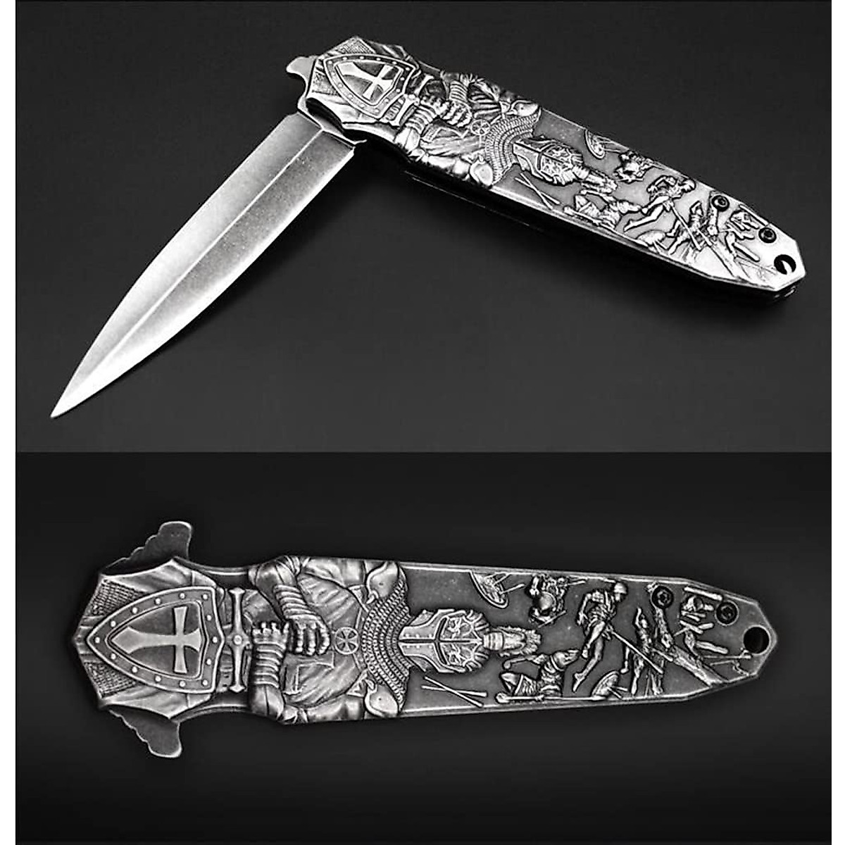 AULAKNIV Collection 3D Knight Engraved Folding Knife Pocket Survival EDC Tools Outdoor Tactical Hunting Knives