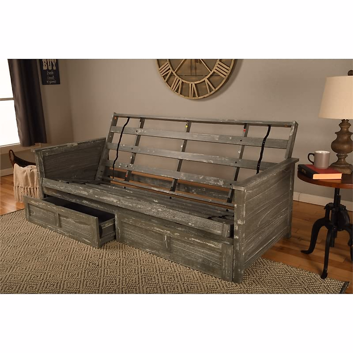 Kodiak Furniture Lexington Weathered Gray Finish Futon Frame with Drawers