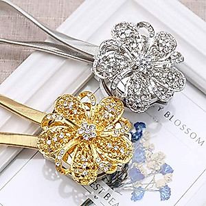 JQWUPUP Magnetic Curtain Tiebacks, Luxury Crystal Blossoms Drapery Holdbacks - Decorative Curtain Tie Backs Clip for Sheer and Blackout Panels (2 Pieces, Gold Yellow)