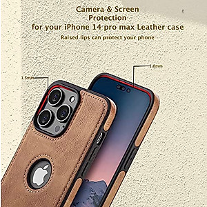 N.N Compatible for iPhone 14 Pro Max 6.7 Vegan Leather case, Luxury, Elegant and Beautiful Design case Non-Slip Grip Vintage Looking Perfect Stitching Leather case (Brown)