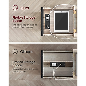 VASAGLE Side Table with Storage, End Table with USB Ports and Outlets, Nightstand with Charging Station, Fabric Bags, for Living Room, Bedroom, Greige and Black ULET310B02, 23.6 x 12.4 x 23.6 Inches