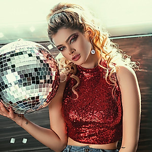 Women's Disco Ball Earrings Silver Mirrored Ball Earrings 70's Earrings Easy to Match with Disco Costumes Women's Disco Accessories (Long Disco Ball Earrings 1 Pair)