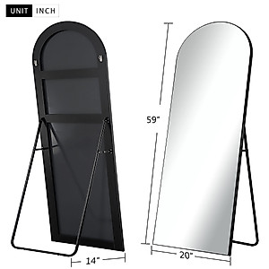 KIAYACI Full Length Floor Mirror with Standing Holder Large Wall Mounted Mirror Hanging Horizontal/Vertical Leaning Agaist Wall Bedroom Dressing Mirror Aluminum Alloy Frame (Black, 65" x 22")