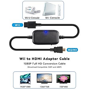 Wii to HDMI Adapter Cable [1080P/720P] Wii HDMI Picture Quality Upscaler Resolution Enhancer Wii 2 HDMI Converter Supports All Display Modes Compatible with Wii/Wii U Console (6.56FT, Plug & Play)