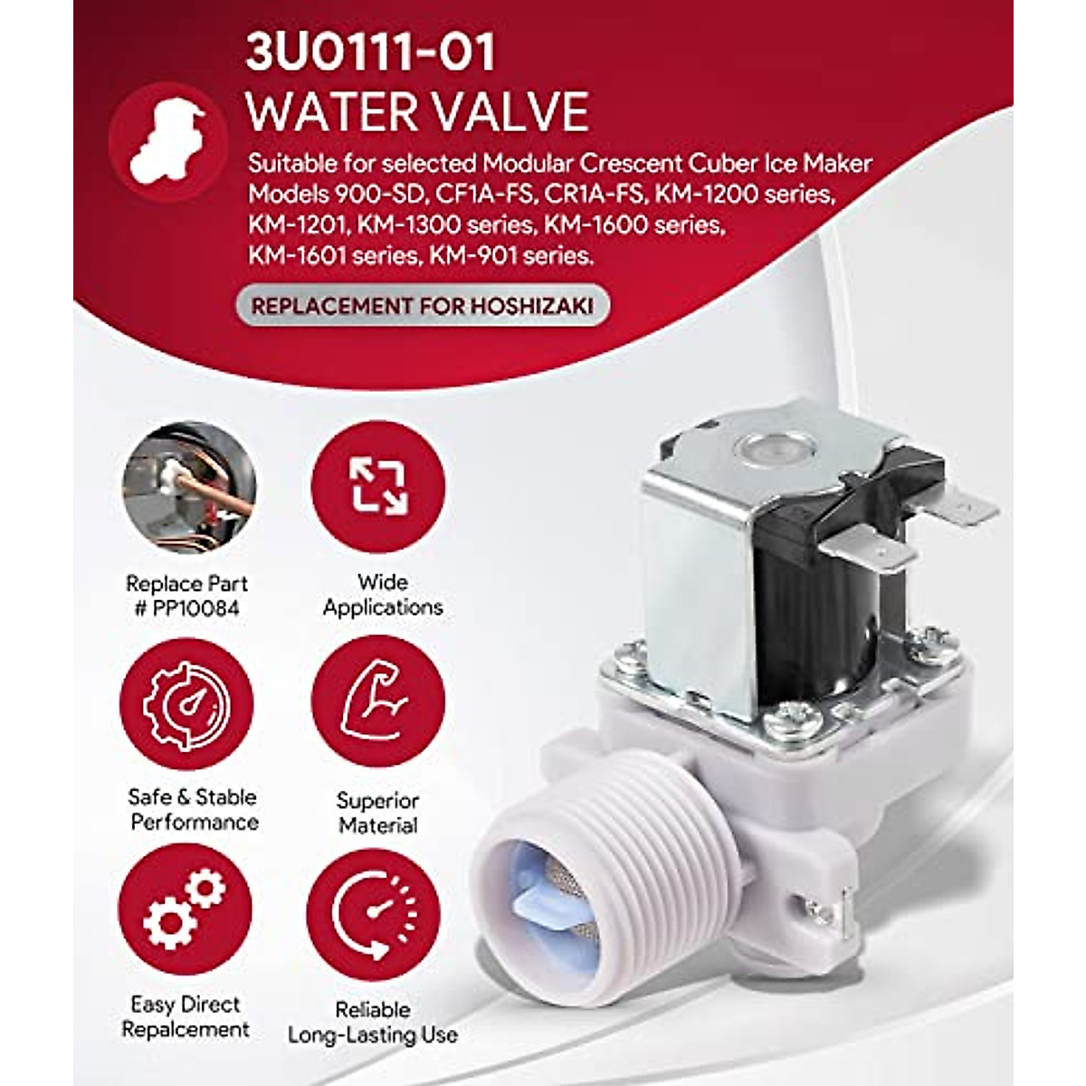 Replacement for Hoshizaki 3U0111-01 Water Valve, 120V, 60HZ, w/Mounting Nuts, J248-030