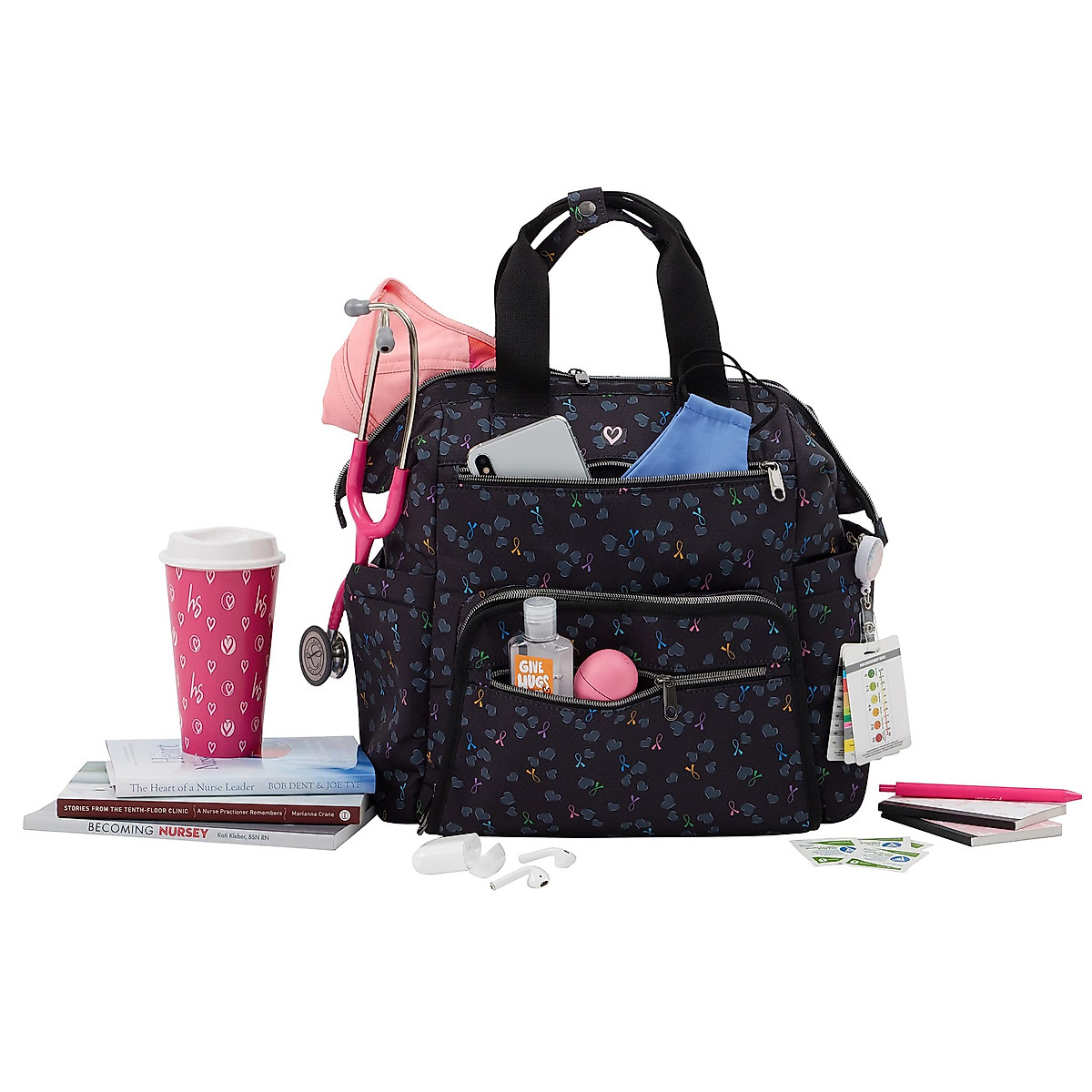 HeartSoul Women's Convertible Bella Backpack, Nurse Backpack for Work, One size, Black All Awareness Ribbon