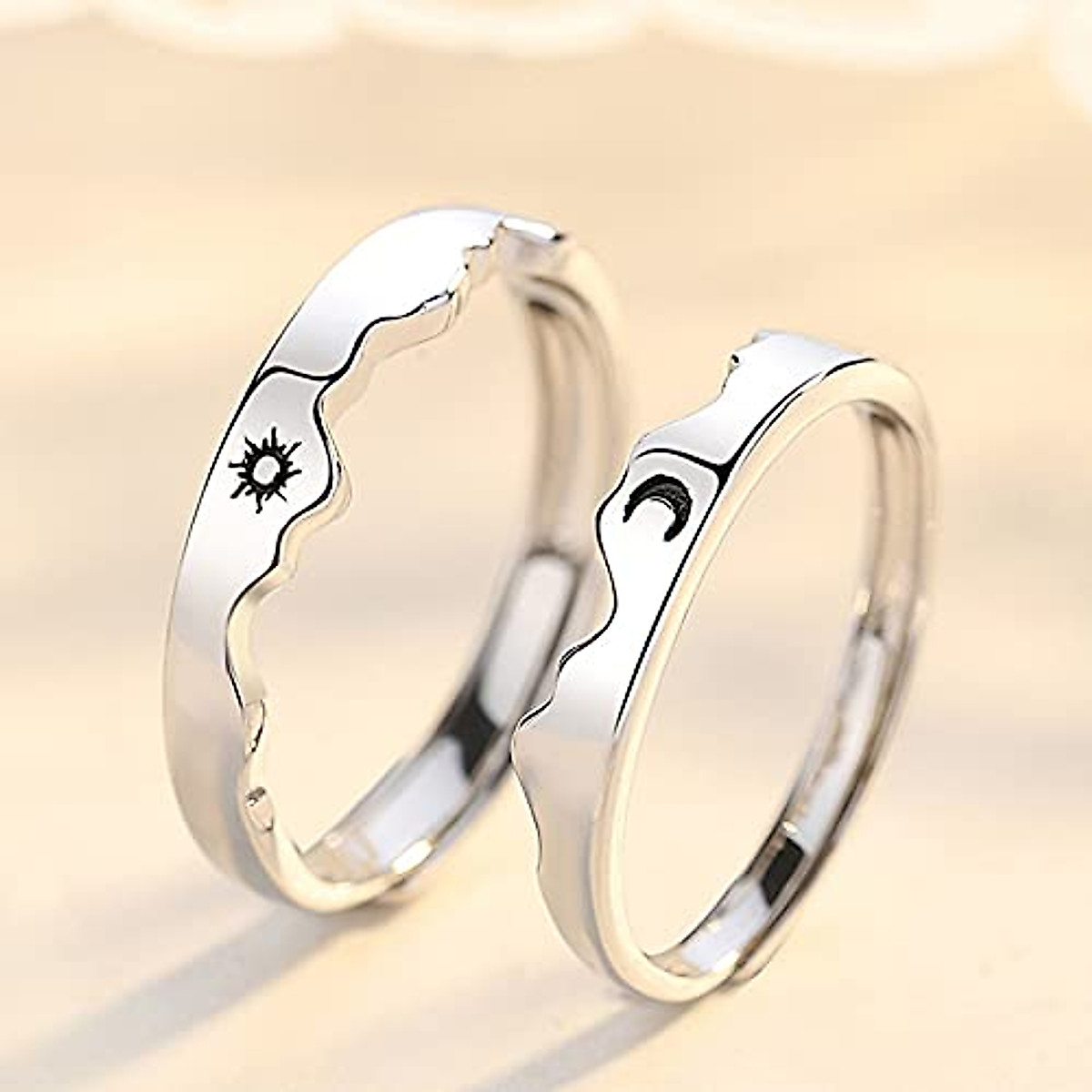YangQian Matching Rings for Couples Promise Statement Rings for Her and Him Set Sun Moon Couple Rings Best Friend Rings for 2