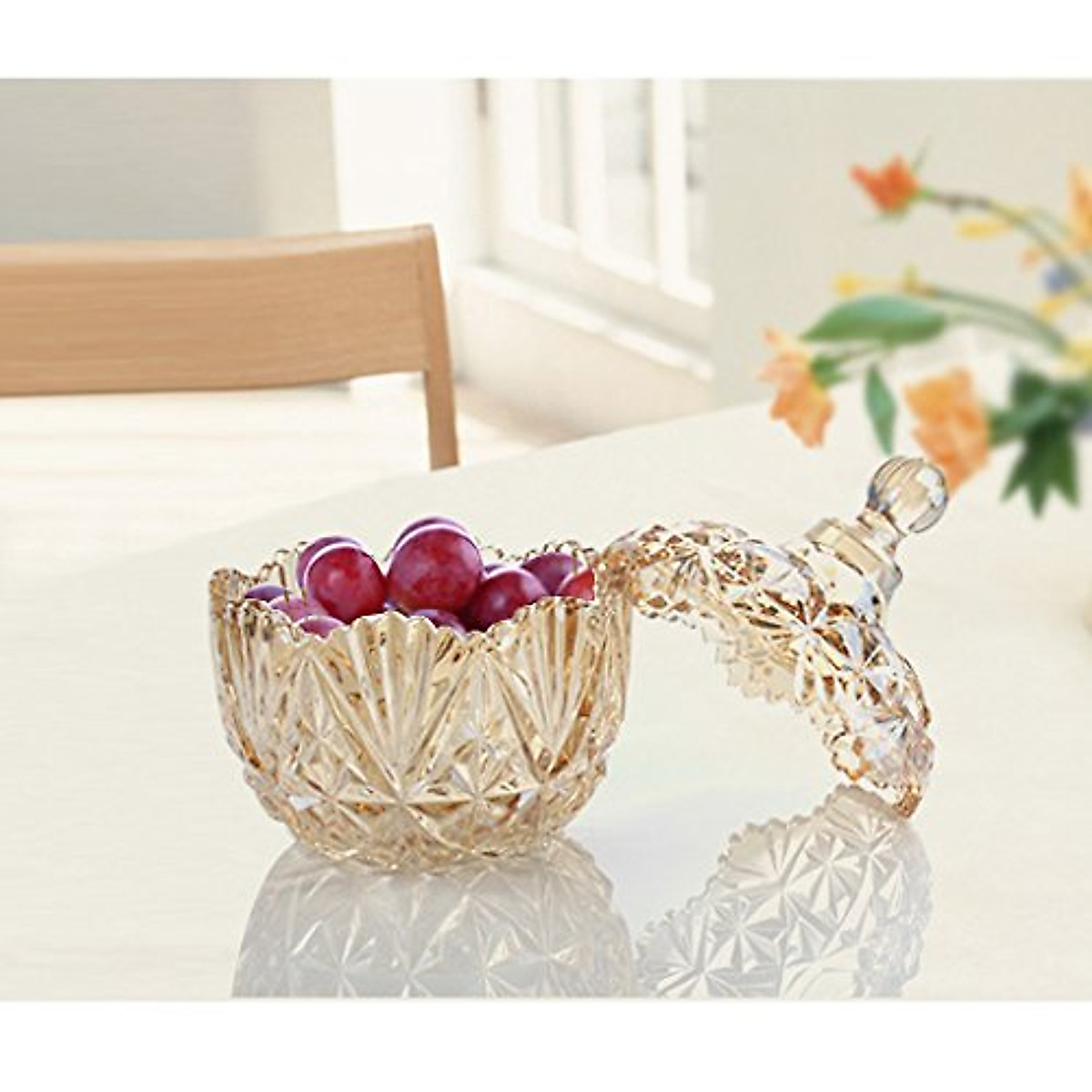 SOCOSY Royal Embossed Glass Candy Jar with Lid Jewelry Box Wedding Candy Buffet Jar Kitchen Storage Jar