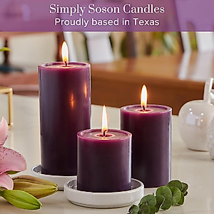 Simply Soson 3x6 inch Purple Pillar Candles Set of 3, Smooth Texture, Unscented Purple Candles, Dripless Candles, 3 inch Pillar Candles Ideal as Wedding, Parties, Spas, Dinner, Home Decoration, Church