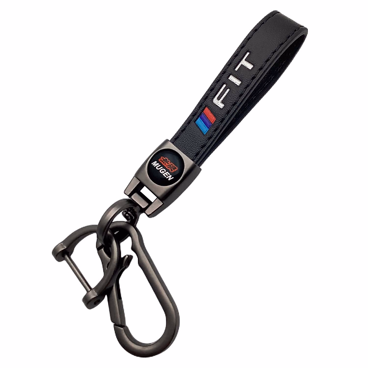 Soft leather black key chain with key ring, fine car keychain compatible with Honda (FIT)