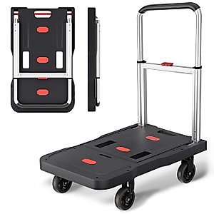 Platform Hand Truck Portable Trolly - Fully Folded Compact Push Cart, 330lbs Capacity Heavy Duty Dolly Practical Handling Tools for Household Industrial, Noise Reduction Office Moving Truck