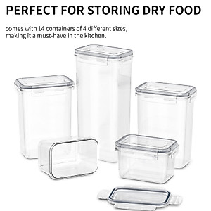 Airtight Food Storage Containers with Lids, 14 PCS Plastic Cereal Kitchen Stackable Food Storage Buckets Food Canisters for Kitchen Pantry Organization Snacks and Sugar Include 24 Labels, Black