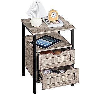 Yaheetech Nightstand with 2 Drawers and Open Shelf, Bedside Table Bedside Cupboard with Adjustable Feet, Wooden Bedside Cabinet Sofa Side Table End Table for Bedroom/Small Space, Gray