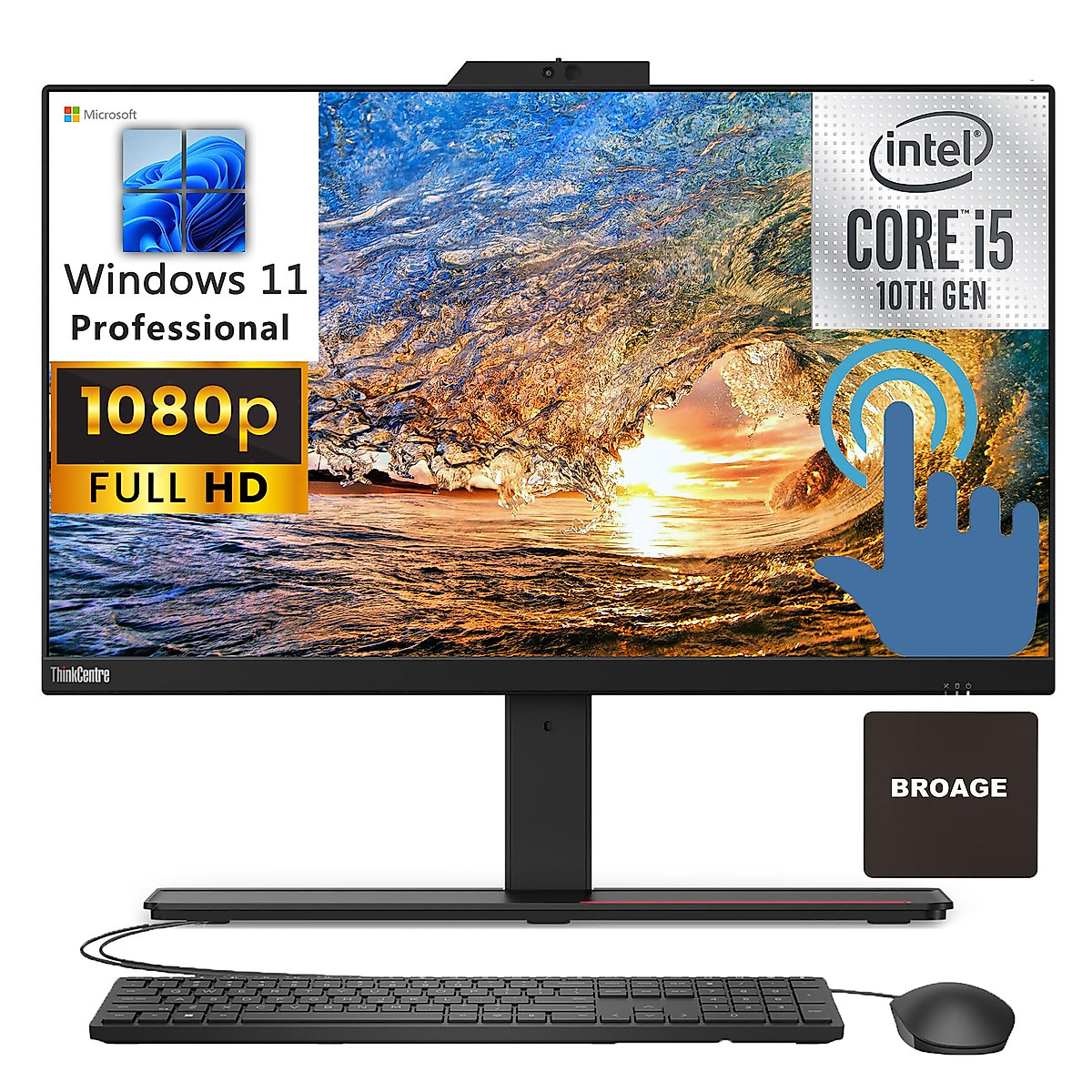 Lenovo ThinkCentre M90a AIO 23.8" Touchscreen FHD Business All-in-One Desktop Computer, Intel Hexa-Core i5-10400 (Beat i7-8700), 16GB RAM, 512GB PCIe SSD, DVDRW, WiFi 6, Windows 11 Pro, BROAG Mousepad