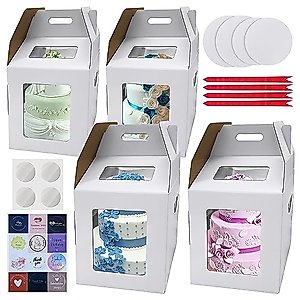 ValdiStore 4 Pack Tall cake boxes for tier cakes - 2 12 inch cake boxes 2 10 inch cake boxes Tall cake box cake boxes cake box cake carrier cajas para pasteles large cake box wedding cake boxes