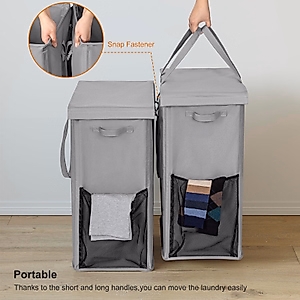 WOWLIVE 2-Pack Laundry Hamper with Lid,Double Tall Laundry Basket with Extended Handles (90L) Set of 2 Dirty Clothes Hamper Collapsible Laundry Organizer for Dorm Room (Grey)