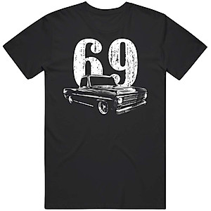 PurpleMonkeyTees 1969 F100 Pickup Truck Front Three Quarter View with Year T Shirt L Black