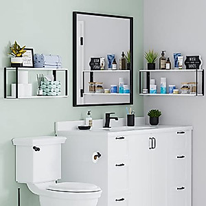 Wallniture Roca White Floating Shelves for Wall Storage, 24"x6" Floating Bookshelf for Living Room Decor, 2 Tier Wood Shelf Set of 2