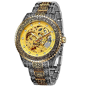 Luxury Men Automatic Mechanical Wristwatch Waterproof Stainless Steel Diamond Watch Golden Skeleton Men's Clock