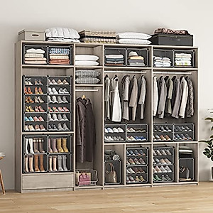 Eiiel Portable Shoe Rack Organizer 32 Pairs Tower Shelf Storage Cabinet Stand Expandable for Heels, Boots, Slippers, 8 Tier Black