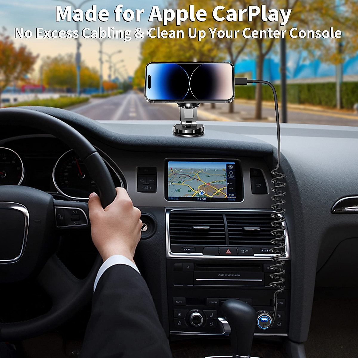 【MFi Certified】iPhone Fast Car Charger, Caiinei 4.8A Dual USB Power Car Charger Fast Charging Cigarette Lighter Adapter+6FT Coiled Lightning Cable for iPhone 14 13 12 11 Pro/XS Max/Mini/XR/X/8/SE/iPad