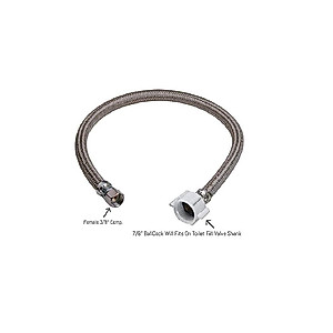 EZ-Fluid 20-Inch x 3/8 Female Compression Thread x 7/8 Toilet Water Supply Connector Line Braided Stainless Steel, Toilet Supply Line (Pack 1)