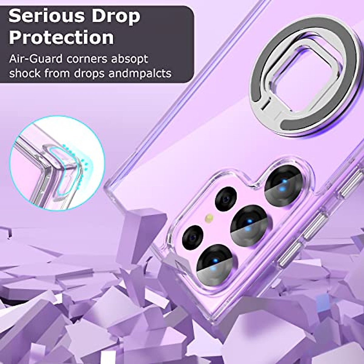 WATACHE Design for Galaxy S23 Ultra Case, Clear Crystal Slim Fit S23 Ultra Protective Hard PC Phone Case Cover with Ring Holder Kickstand for Samsung Galaxy S23 Ultra 2023,Clear 1