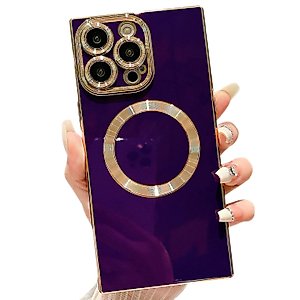 Misscase for iPhone 13 Pro Max Magnetic Case Compatible with MagSafe,Full Protection Square Case with Camera Lens Protector Anti-Scratch Dust-Proof Net Case for iPhone 13 Pro Max Night Purple