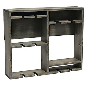 Elegant Designs HG1020-RGY Bartow Wood Shelf with Glass Holder Wall Mounted Wine Rack, Rustic Gray
