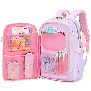 Gazigo Girls Backpack Elementary School, Bunny Backpack for girls Cute Kids Laptop Bag Kindergarten Preschool Bookbag Mochila Para 5.6.7.8.9.10 Niñas(Only Backpack Purple)