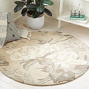Martha Stewart Collection by SAFAVIEH 4' Round Bedford Grey MSR4717B Handmade Rose Chintz Wool Area Rug