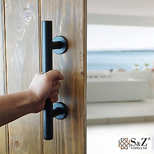 S&Z TOPHAND® 12 Inch Sliding Barn Door Handles Black Hardware, Set Black Powder Coated Finish Round Shape - Fit 1 3/8-1 3/4" Thickness Door Panel, Heavy Duty Solid Steel Gate (2, Black)