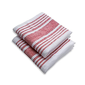 Red Hand Towels, Linen Kitchen Towel, French Tea Towel 100% Pure Linen, Bar Towels, Red Dishtowels, French Towels, Red Striped Dish Towels, Linen Bar Towels, Set of 2 18 X 28, Grain Sack Towels