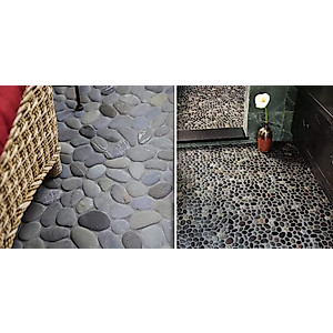 Interlocking Pebble Floor Tiles (1-Sheet) Kitchen, Bathroom,Deck and Patio Flooring | Indoor and Outdoor Use | Natural White Grey Black Stones Tile | Quick and Easy Grout Installation